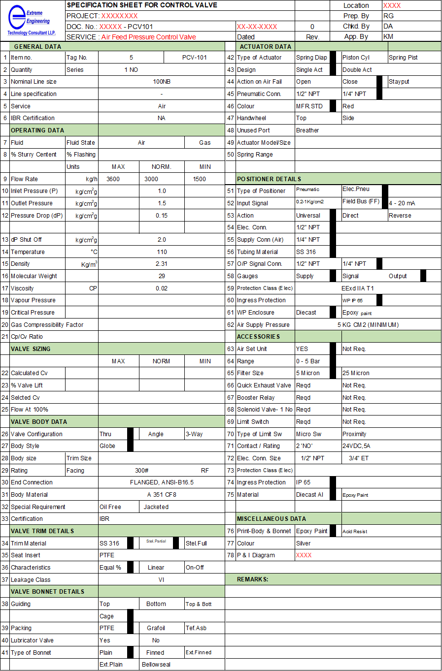 Control Valve Process Data Sheet - ChemEnggHelp Control Valve Process Data Sheet - ChemEnggHelp